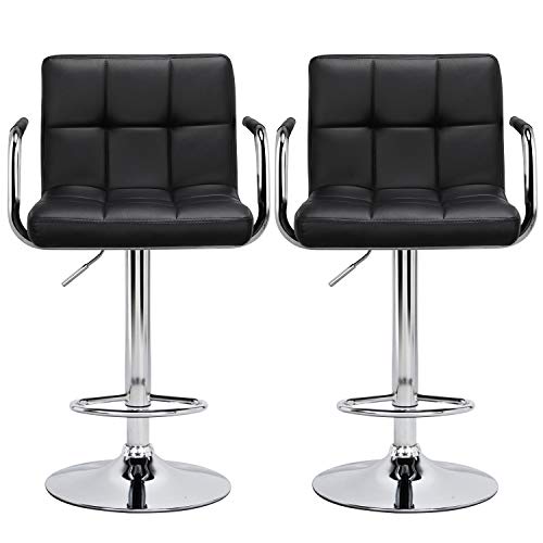 Yaheetech Bar Stools Adjustable Counter Stools Bar Chairs Synthetic Leather Modern Design Swivel Barstools Gas Lift Stools for Kitchen Counter 360 Degree Swivel Seat Top, Set of 2 Black