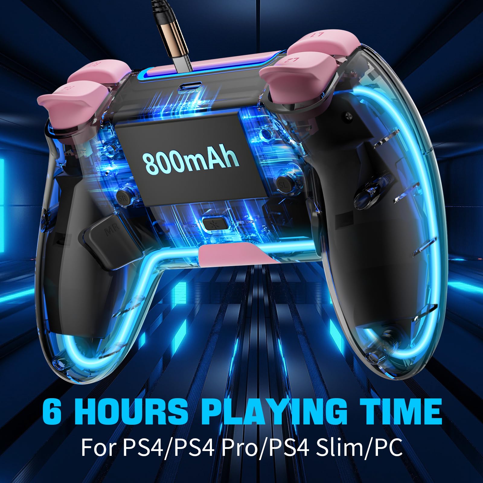 Honghao Controllers for PS4,Pink Wireless PS4 Remote Controller with Hall 3D Joystick, Dual 4 Shock RGB Custom Game Controllers for Playstation 4/PS4/PS4 Pro/PS4 Slim (Pink)