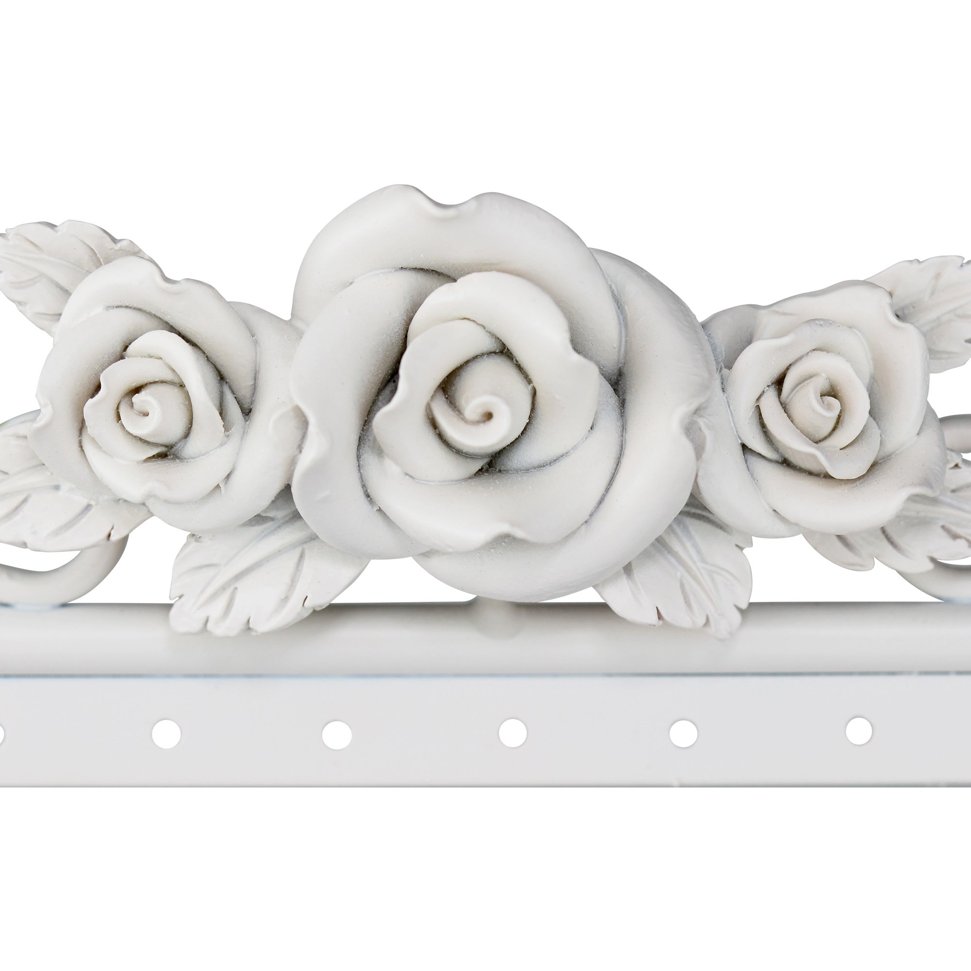 Shabby Chic Earring Holder Organizer Rack - Display Girls Hanging Jewelry on Metal Stand with Vanity Ring Dish Tray, Ivory Rose