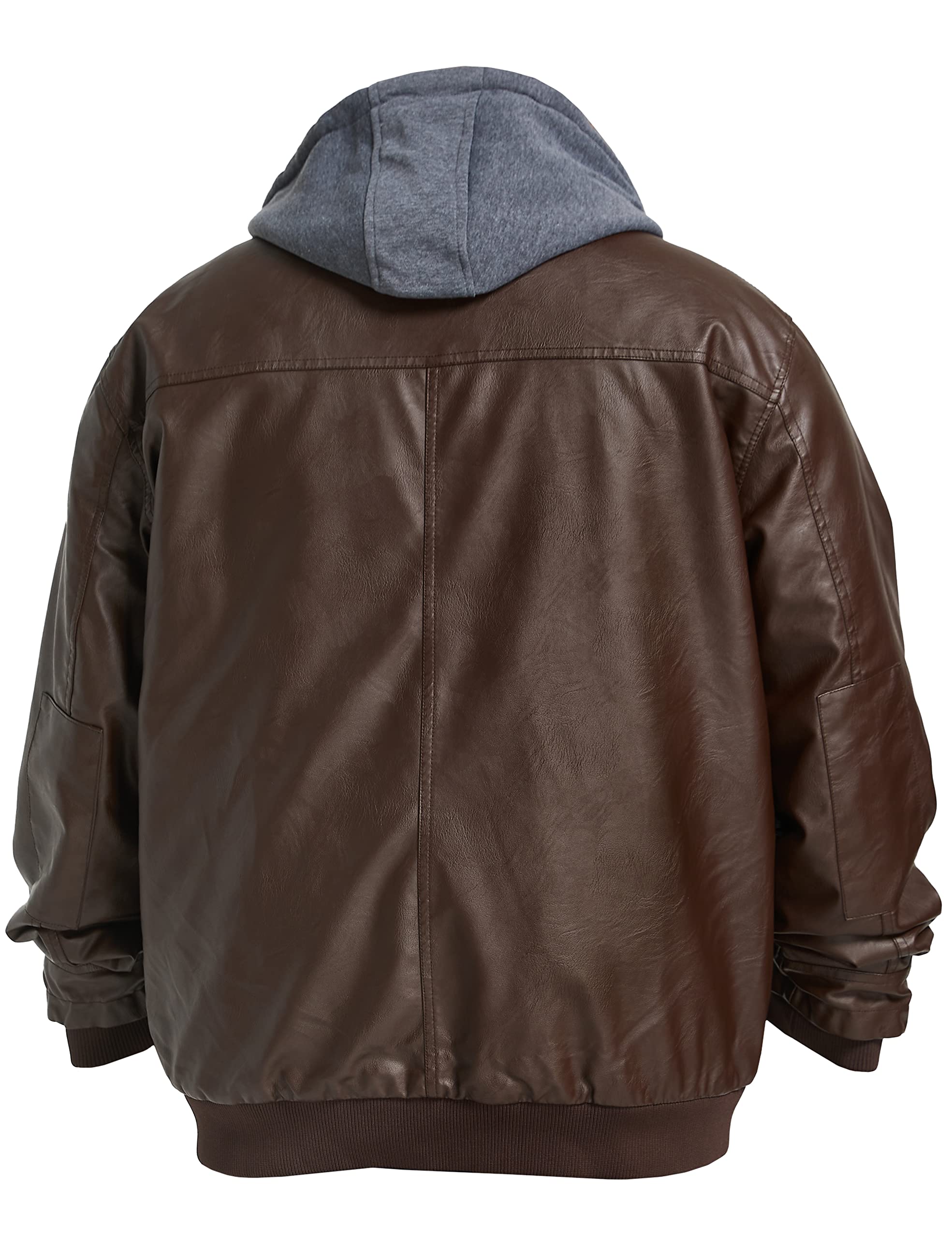 wantdo Men's Big and Tall Faux Leather Jacket Winter Coat Motorcycle Jacket With Removable Hood Coffee X-Large Tall
