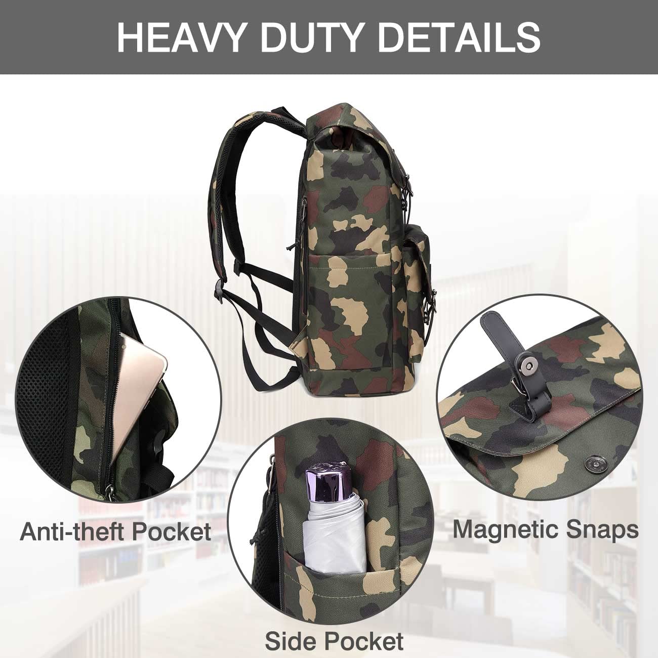 VASCHY Backpack for Men, Fashion Water-resistant Rucksack College Backpack Camouflage