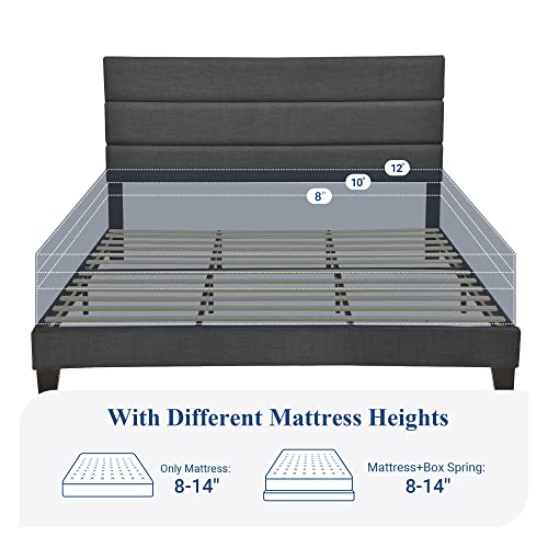 Allewie King Size Platform Bed Frame with Fabric Upholstered Headboard and Wooden Slats Support, Fully Upholstered Mattress Foundation/No Box Spring Needed/Easy Assembly, Dark Grey
