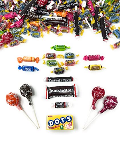 Assorted Bulk American Candy 6 Lb Jolly Hard Candy Mix and Tootsie Rolls Juniors Tootsie Snack Bars Tootsie Mini Dots Tootsie Pops Fruit Rolls 100+ Ct (96 Oz)