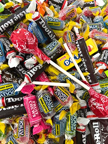 Assorted Bulk American Candy 6 Lb Jolly Hard Candy Mix and Tootsie Rolls Juniors Tootsie Snack Bars Tootsie Mini Dots Tootsie Pops Fruit Rolls 100+ Ct (96 Oz)