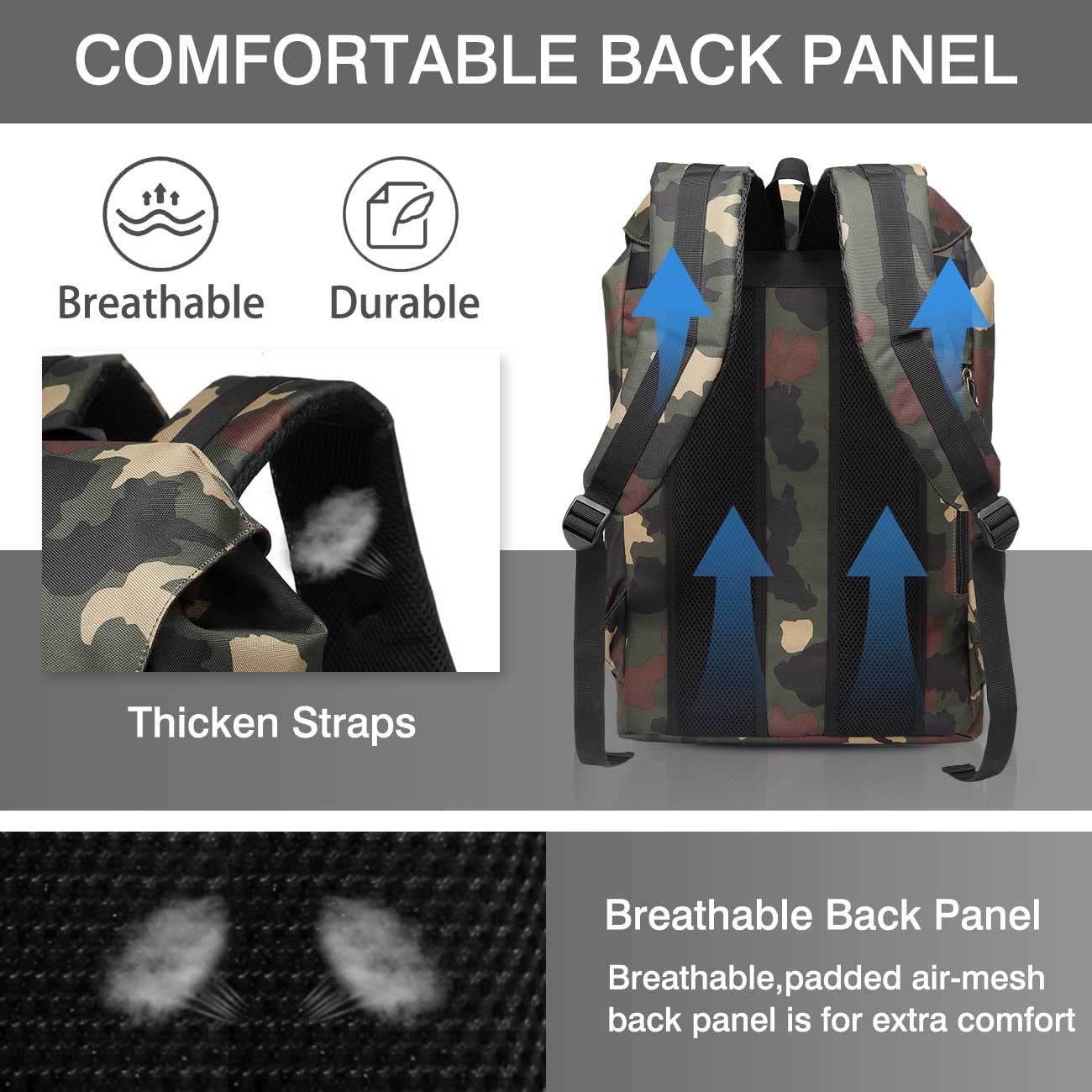 VASCHY Backpack for Men, Fashion Water-resistant Rucksack College Backpack Camouflage