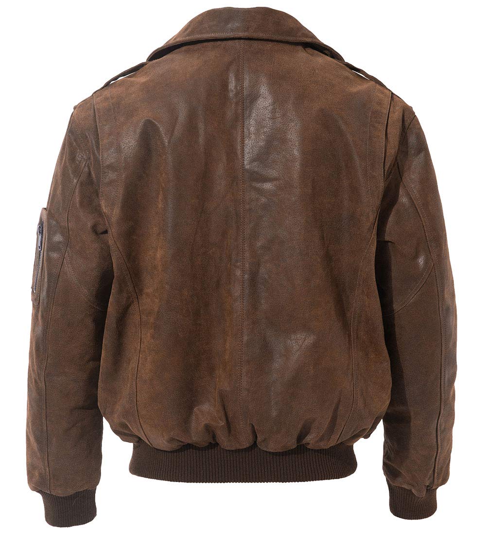FLAVOR Men's Leather Flight Bomber Jacket Air Force Aviator. (XX-Large, Brown)