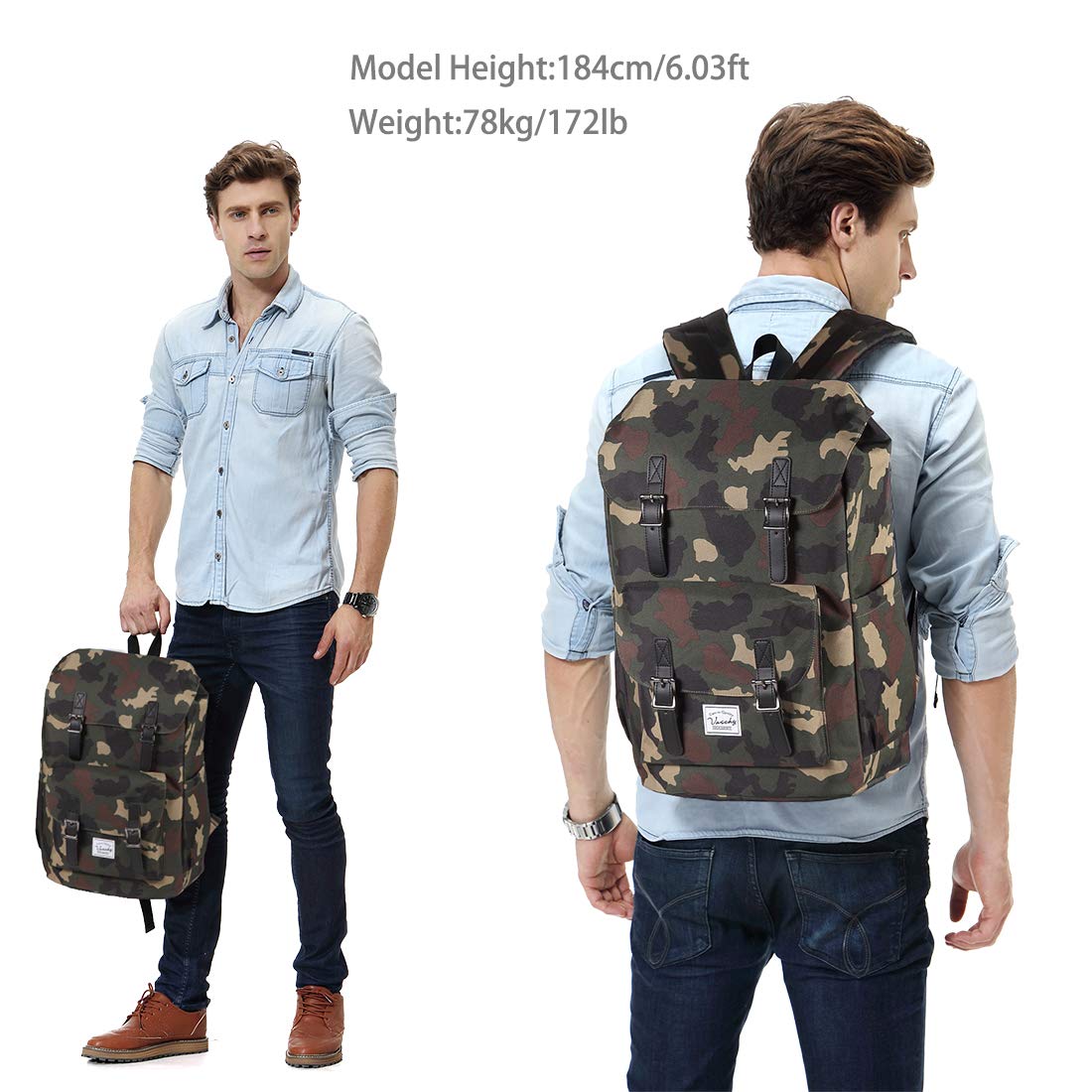 VASCHY Backpack for Men, Fashion Water-resistant Rucksack College Backpack Camouflage