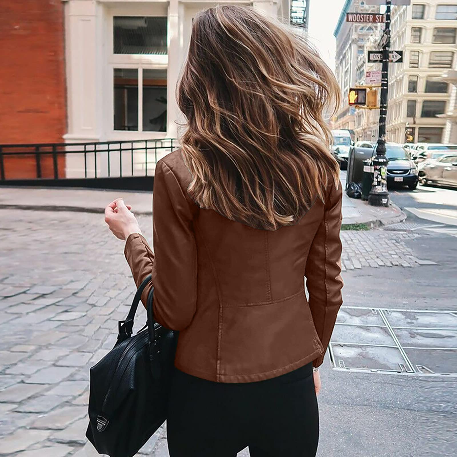 LMSXCT Women's Faux Leather Jackets Zip Up Short Motorcycle Outwear Slim Fitted PU Leather Coat Leather Moto Biker Jacket