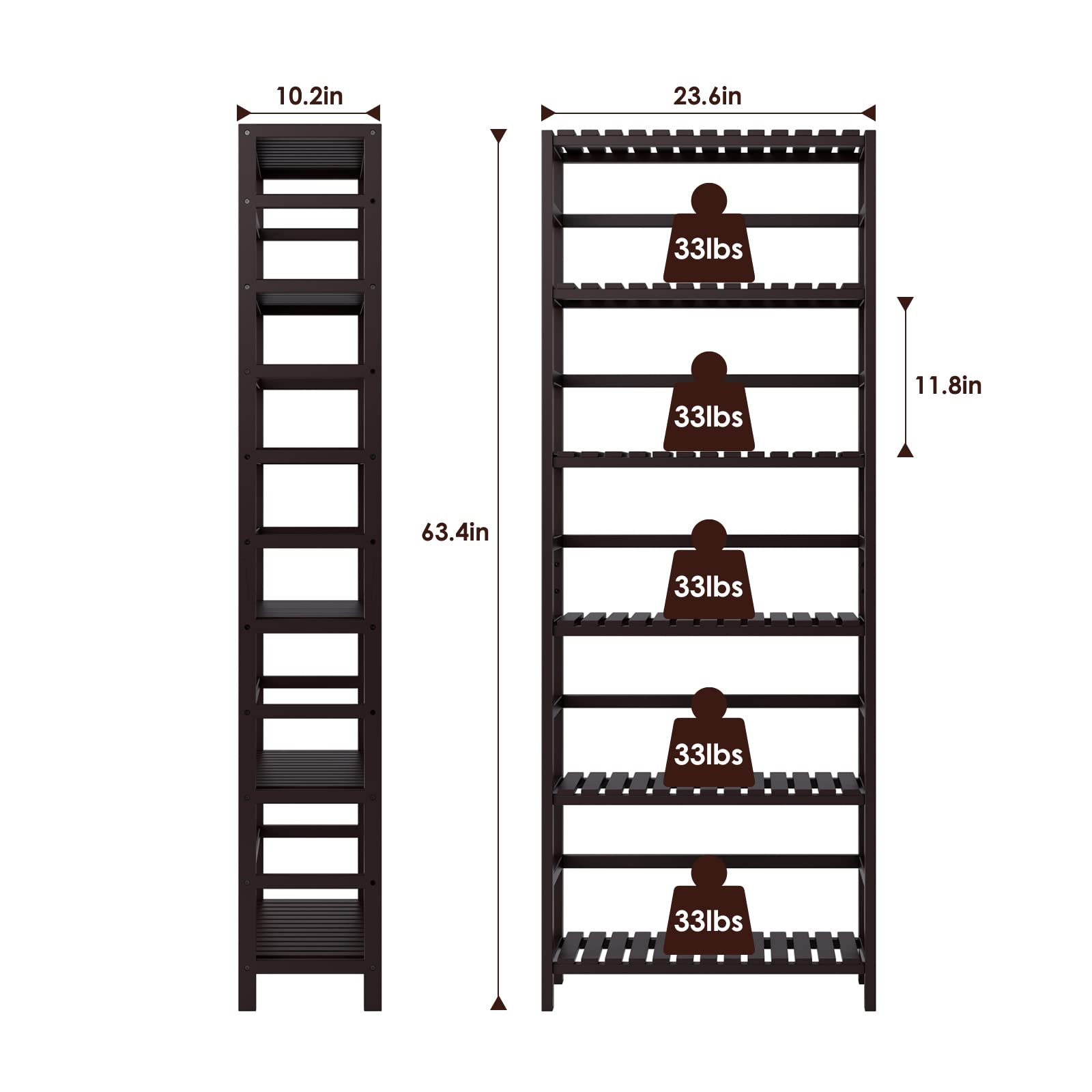 Bamjoy Bamboo Shelf, 6 Tier Bookcase Storage Shelves, Tall Book Rack Shelving Unit, Multipurpose Storage Display Shelf Adjustable Storage Rack for Bathroom Home Office Living Room Kitchen, Dark Brown