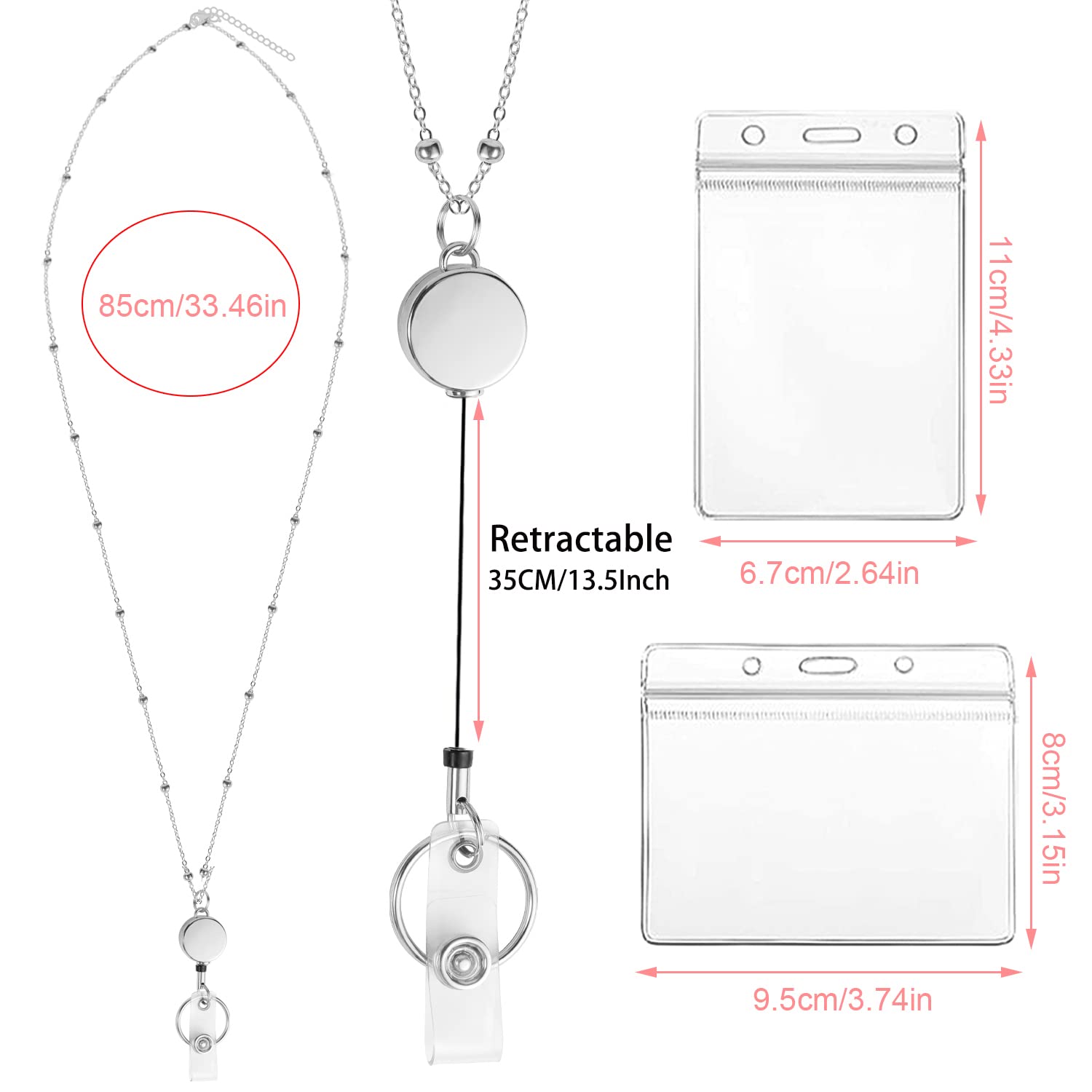 Lanyards for Id Badges, 3 Pack Badge Lanyard with 6 Pcs Badge Holder, Retractable Badge lanyards Id Holders for Girl Women Men (Black, Silver, Rose Gold)
