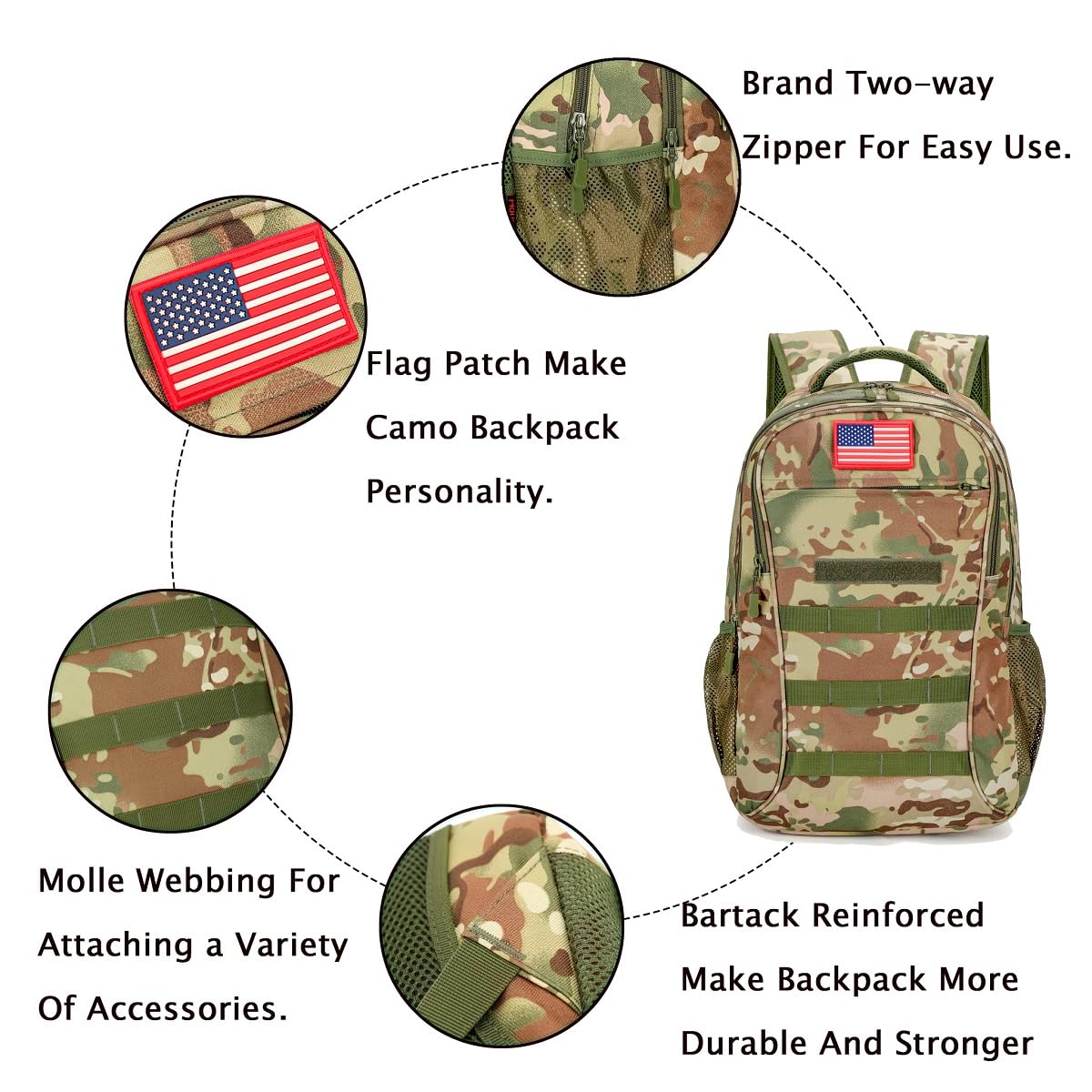 outdoor plus Camo Backpack,Military Boys Backpacks for School,40LArmy Bookbag with USB Charging Port Waterproof