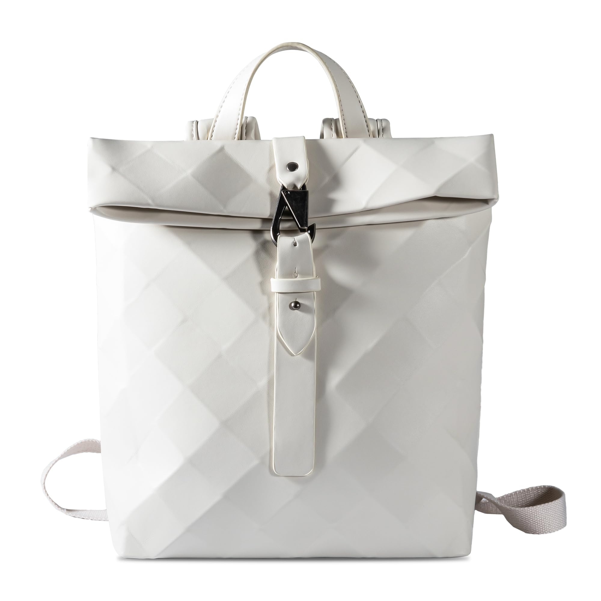 Milan Chiva Geometric Backpack Purses for Women Holographic School College Anti-Theft Travel Rucksack Ladies Shoulder Bookbag MC2-1022BG, Beige