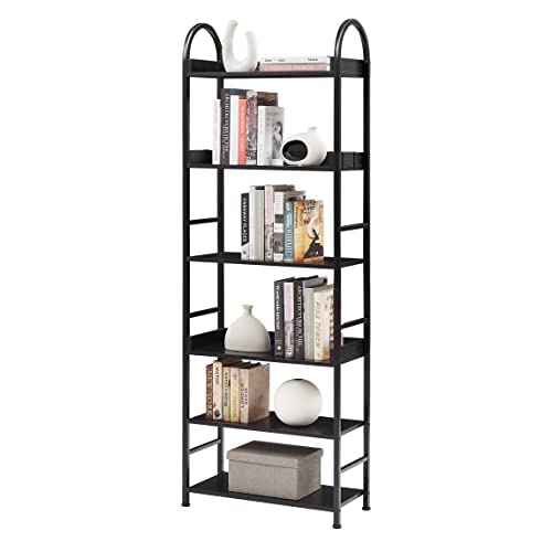 SHMAO 6 Tier Bookshelf, Tall Metal Book Shelf, Industrial Bookcase, Modern Storage Rack with Open Shelves, Storage Organizer Free Standing Bookshelves for Home Office, Living Room, Bedroom - Black