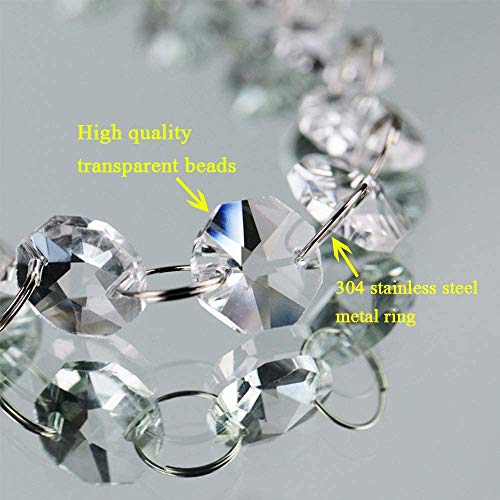 32.8Ft Crystal Beads Chain, Clear Crystal Garland Chandelier Octagon Beads Glass Crystal Chandelier Beads Lamp Chain, K9 Crystal, Not Acrylic, Not Plastic