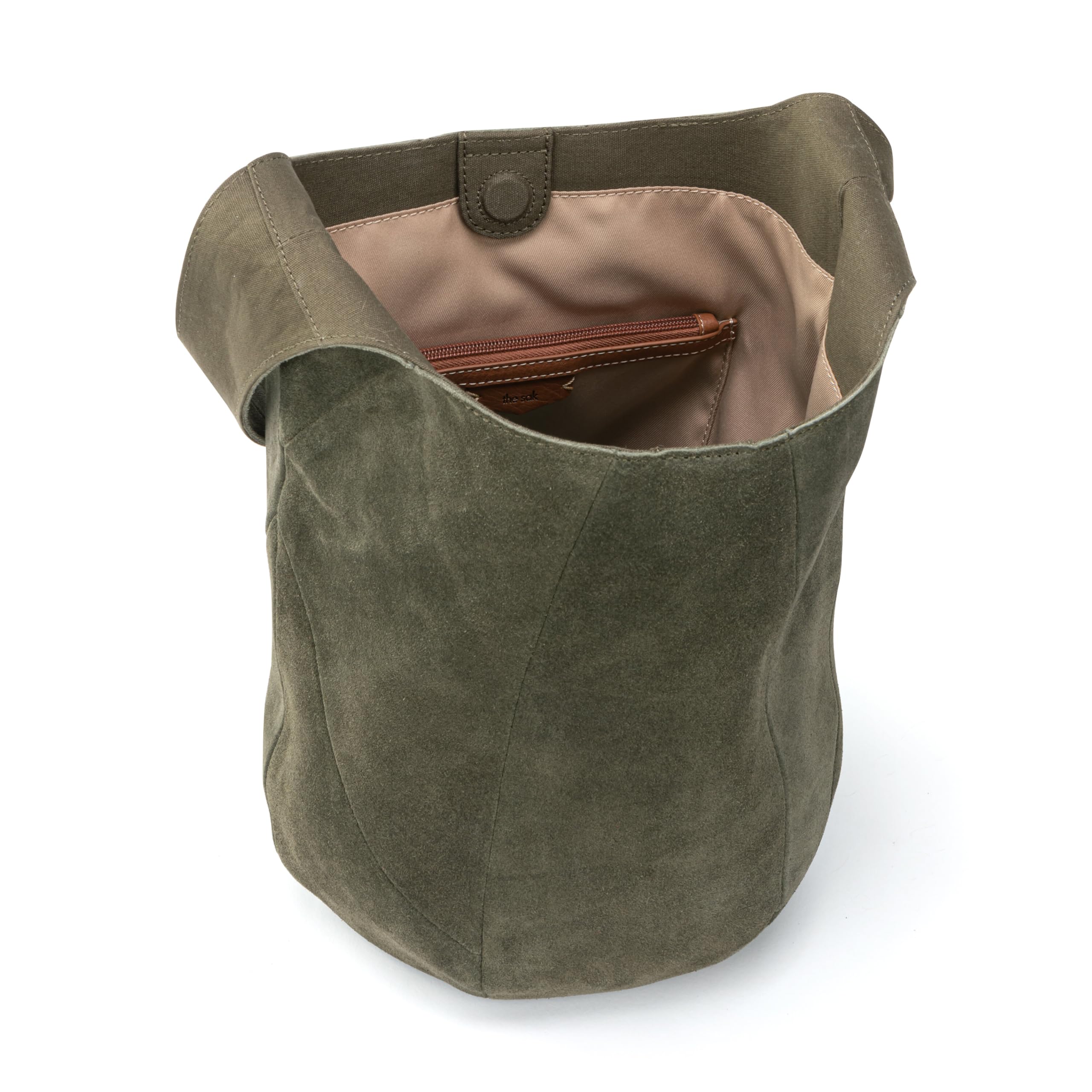 The Sak 120 Hobo Bag in Crochet - Large Women's Purse & Shoulder Bag for Everyday Travel - Durable Handbag With Back Zipper Pocket and Magnetic Snap Closure - Leather/Moss Suede