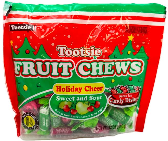 Christmas Roll Holiday 4 Pack - Candy Cane Pops 9.6 oz, Fruit Chews Holiday Cheer "Sweet and Sour" 12 oz, and Snowballs 3.5 (2). Bonus Angry Goat Goods fridge decoration included.