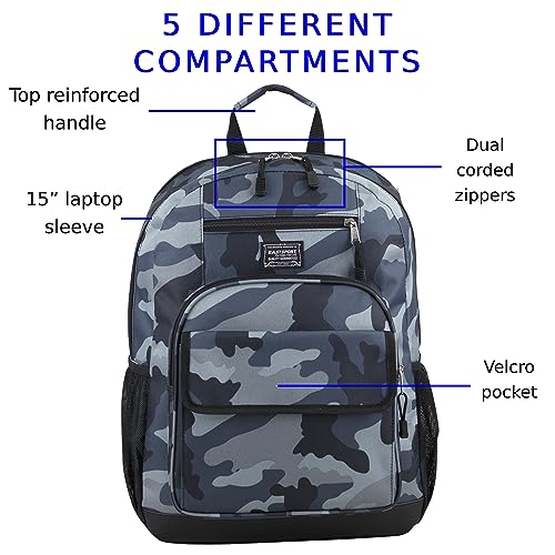 Eastsport Travel Backpack Large Tech Laptop Bag for Work, Gym, Hiking, Midnight Camo