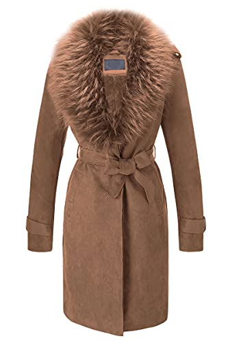 Bellivera Women Faux Suede Leather Jacket Comfy Overcoat FF20 D.Brown L