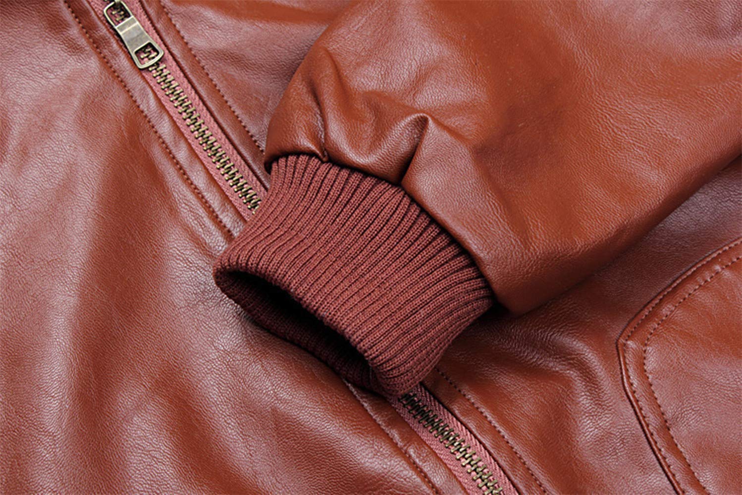 ELUCKFACE Boys Trendy Stand Collar PU Leather Moto Jacket Leather Coat Brown 9-10Years