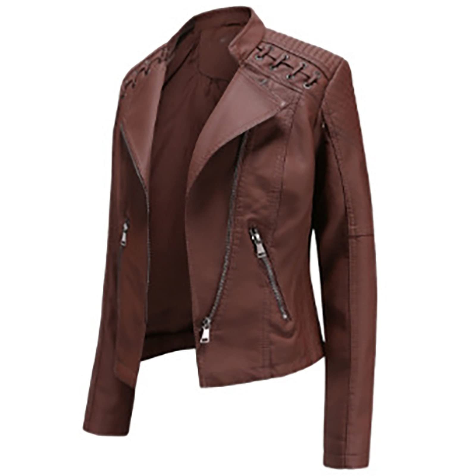 SERYU Leather Jacket for Women Zip Leather Motorcycle Jacket Plus Size Faux Leather Tops Lightweight Short Coat