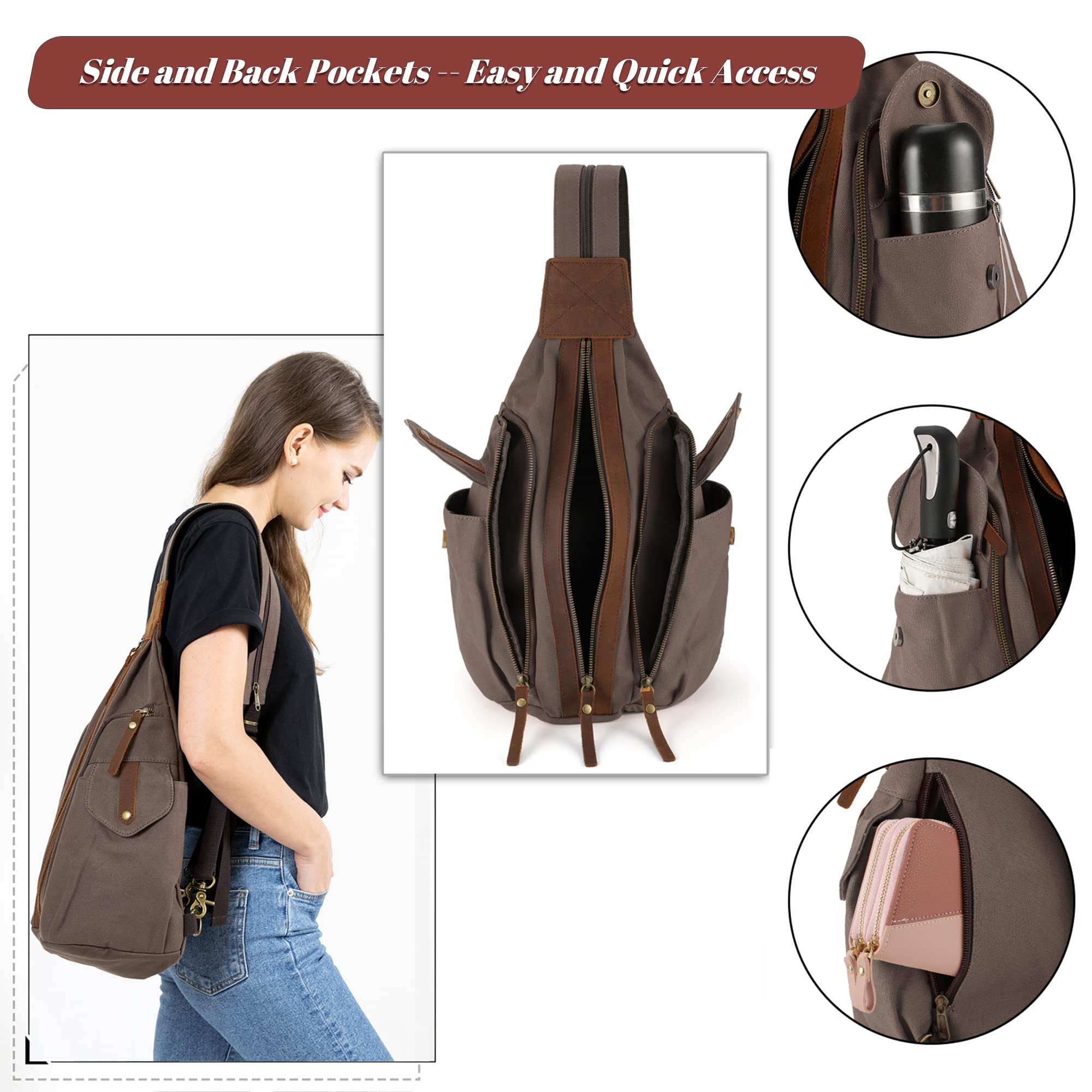 Jannloe Canvas Sling Backpack Casual Crossbody Pack for Women Men Shoulder Rucksack Daypack