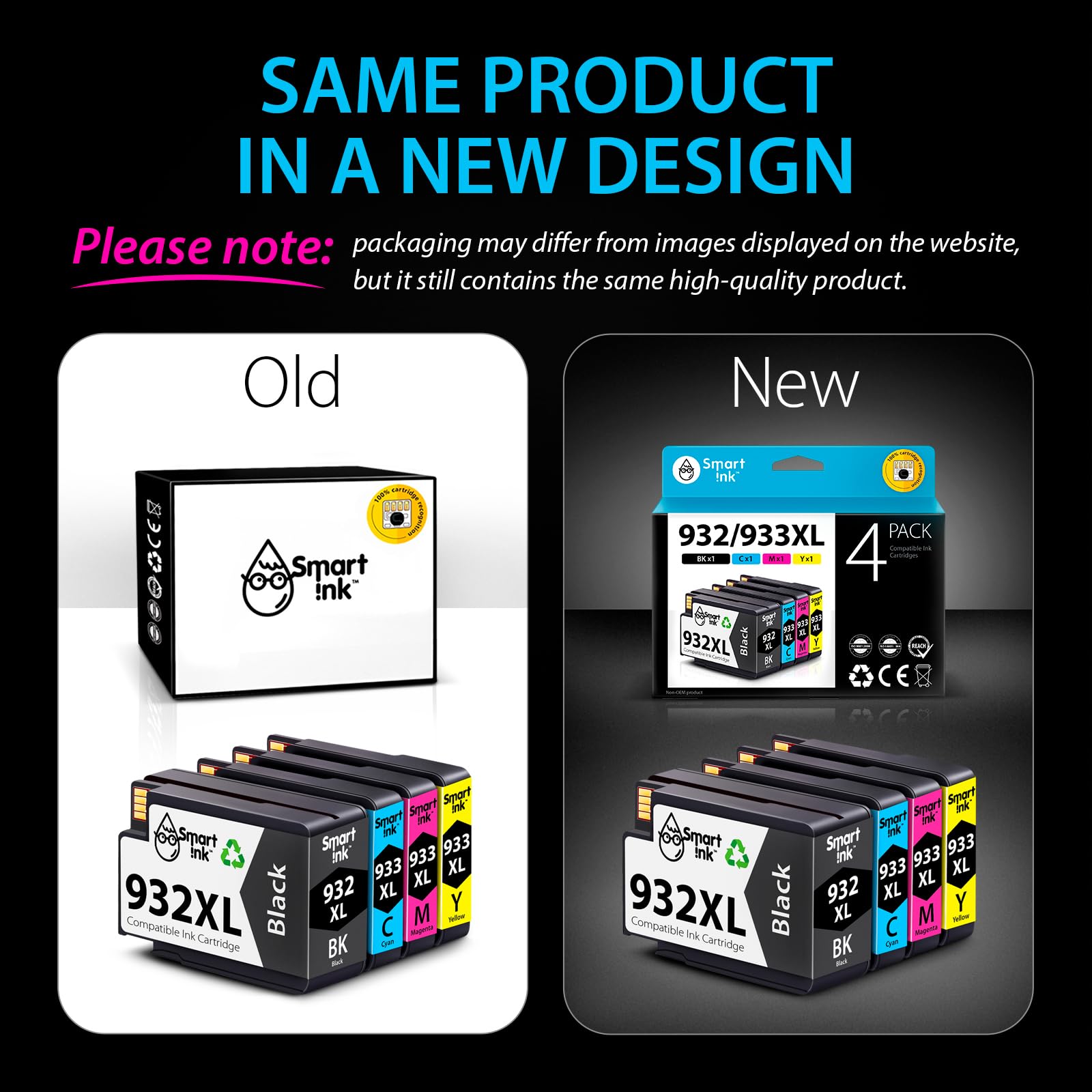 Smart Ink Compatible Ink Cartridge Replacement for HP 932XL 933XL 932 XL 933 XL 4 Combo Pack (XL Black, Cyan, Magenta Yellow) to use with HP Officejet 6100 6600 6700 7110 7510 7610 7612 7620 Printers