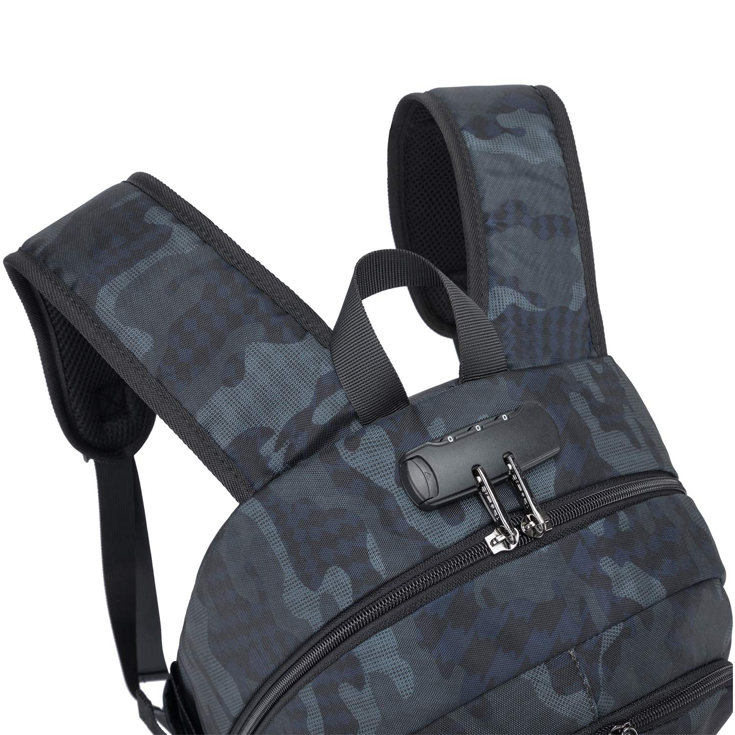 Tzowla Anti-Theft Business Laptop Backpack, Water Resistant, 15.6 Inch, Navy Blue Camo, Unisex