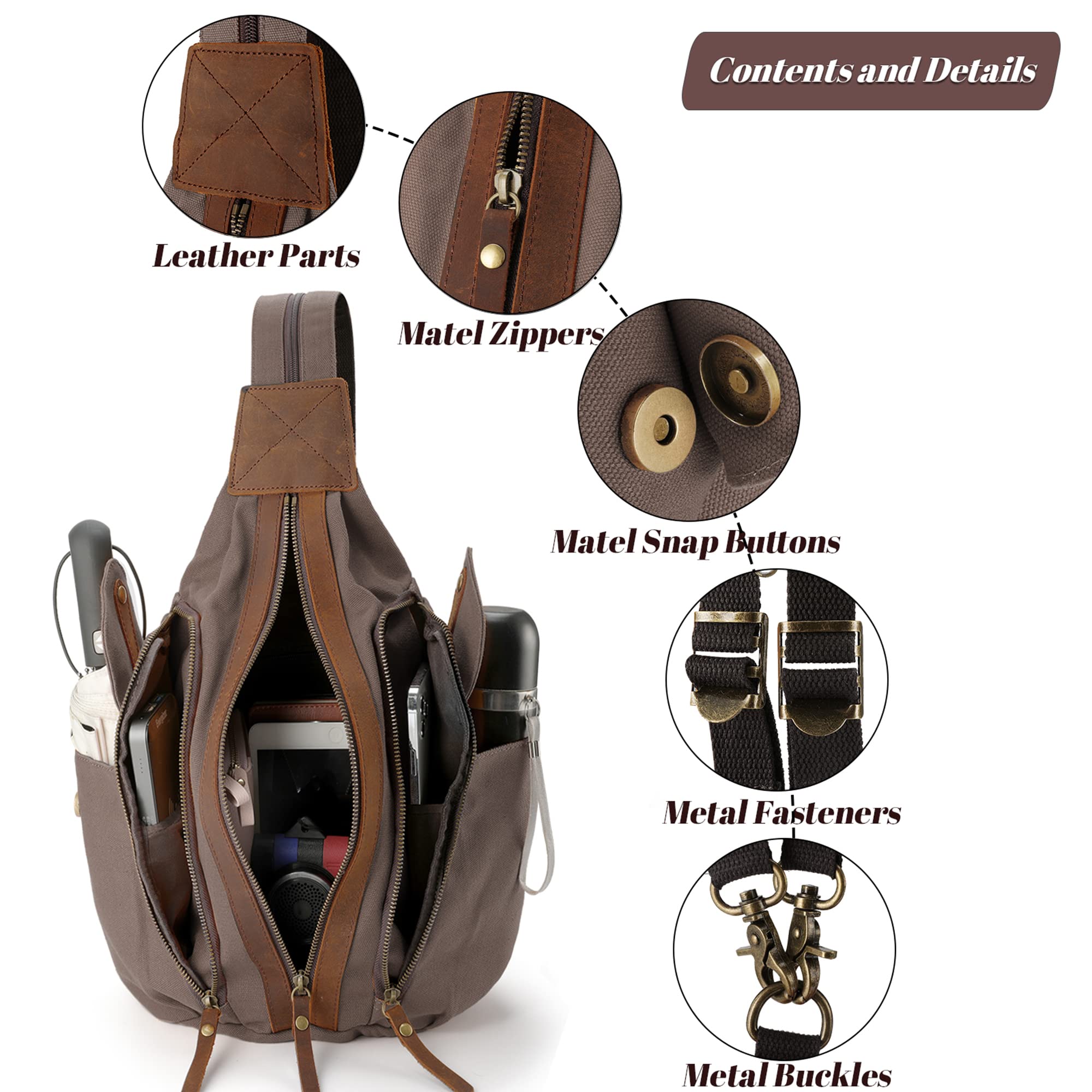 Jannloe Canvas Sling Backpack Casual Crossbody Pack for Women Men Shoulder Rucksack Daypack