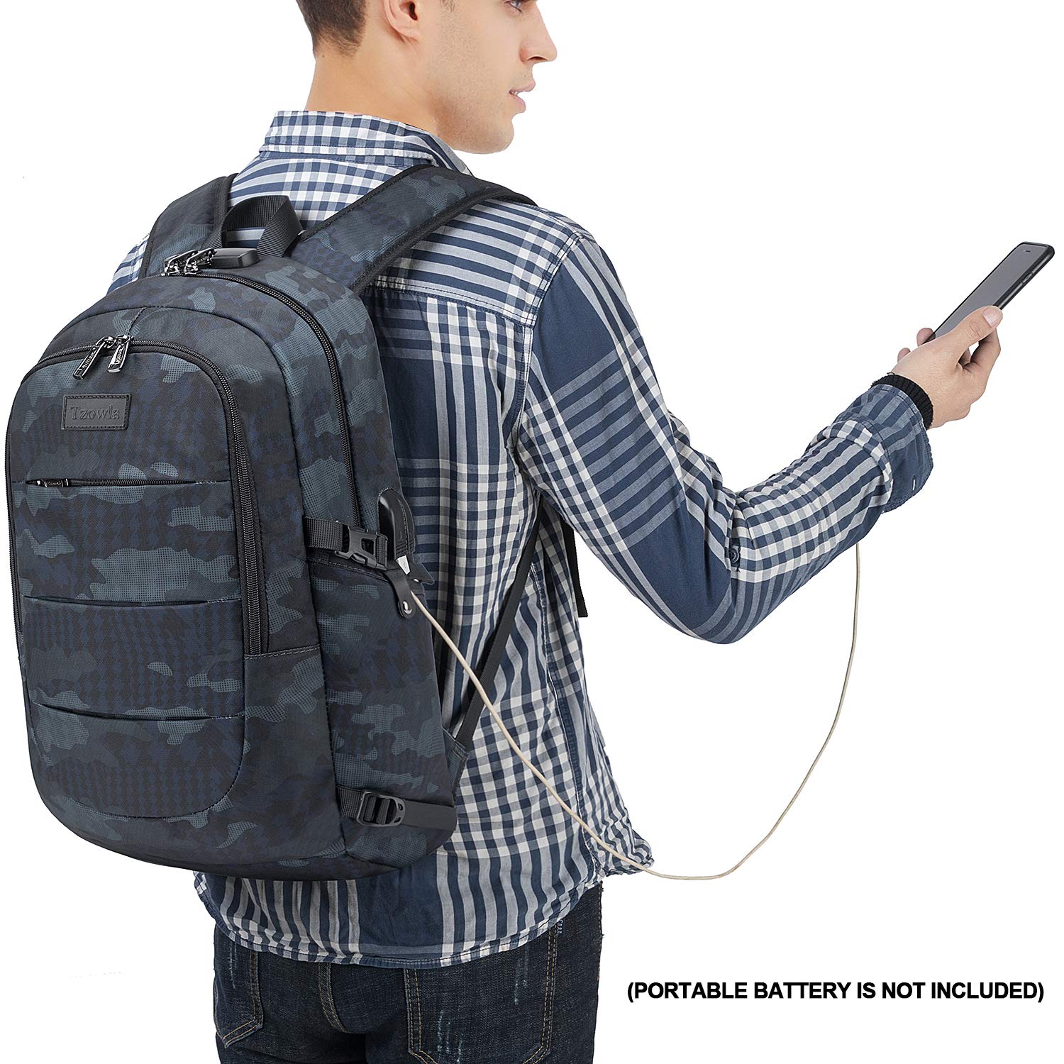 Tzowla Anti-Theft Business Laptop Backpack, Water Resistant, 15.6 Inch, Navy Blue Camo, Unisex