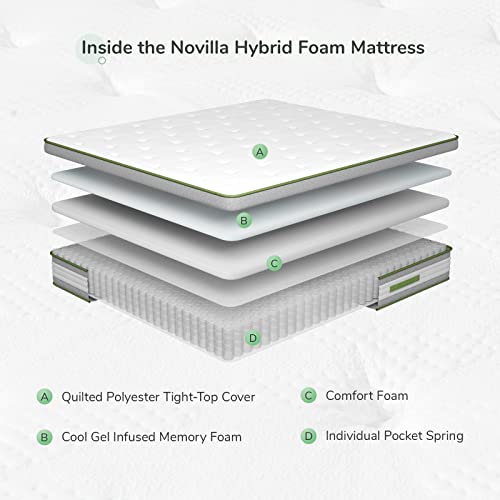 Novilla King Size Mattress, 12 Inch Hybrid Pillow Top King Mattress in a Box with Gel Memory Foam & Individually Wrapped Pocket Coils Innerspring for a Cool & Peaceful Sleep