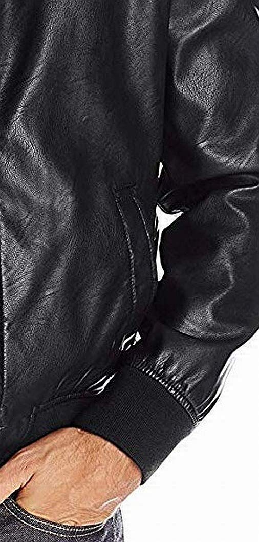 Tommy Hilfiger Mens Faux Leather Bomber Windbreaker Jacket, Black, Large US