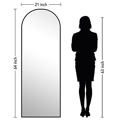 PexFix Full Length Mirror Sleek Arched-Top Standing Mirror Floor Mirror, Wall Mirror Standing, Leaning Hanging for Home, 65"x22", Black