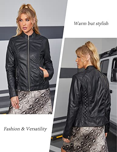 Pallivare Women's Faux Leather Jacket Zip Up Slim Fitted Moto Casual Short Coat for Women Fall Winter