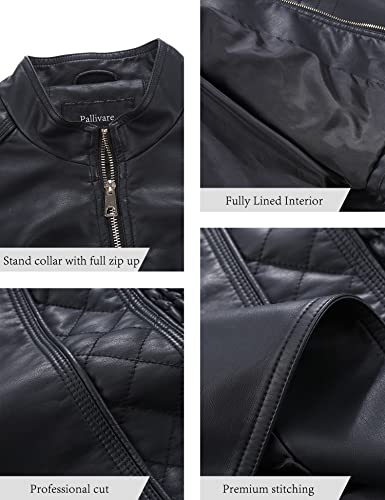 Pallivare Women's Faux Leather Jacket Zip Up Slim Fitted Moto Casual Short Coat for Women Fall Winter