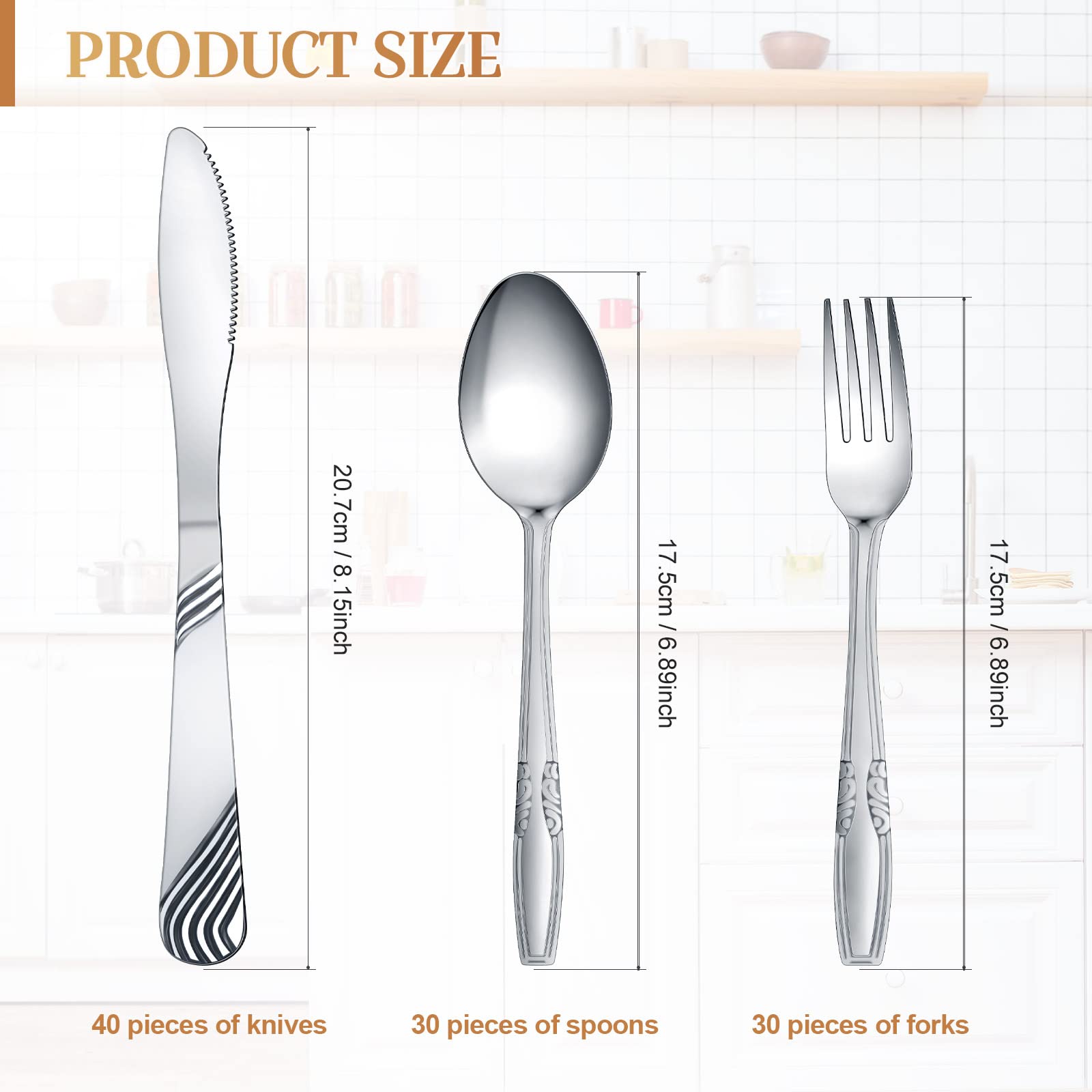 Nuogo 100 Pieces Fork Knife Spoon Silverware Flatware Cutlery Set Portable Stainless Steel Flatware Set Restaurant Silverware Cutlery for Home Kitchen Dining