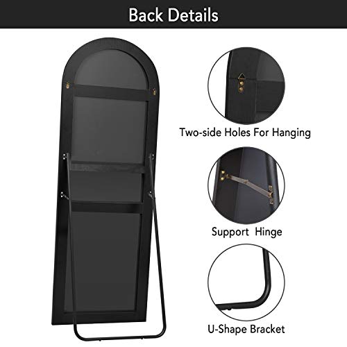PexFix Full Length Mirror Sleek Arched-Top Standing Mirror Floor Mirror, Wall Mirror Standing, Leaning Hanging for Home, 65"x22", Black