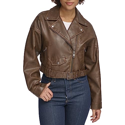 Levi's Women's Faux Leather Cropped Moto Jacket, Saddle