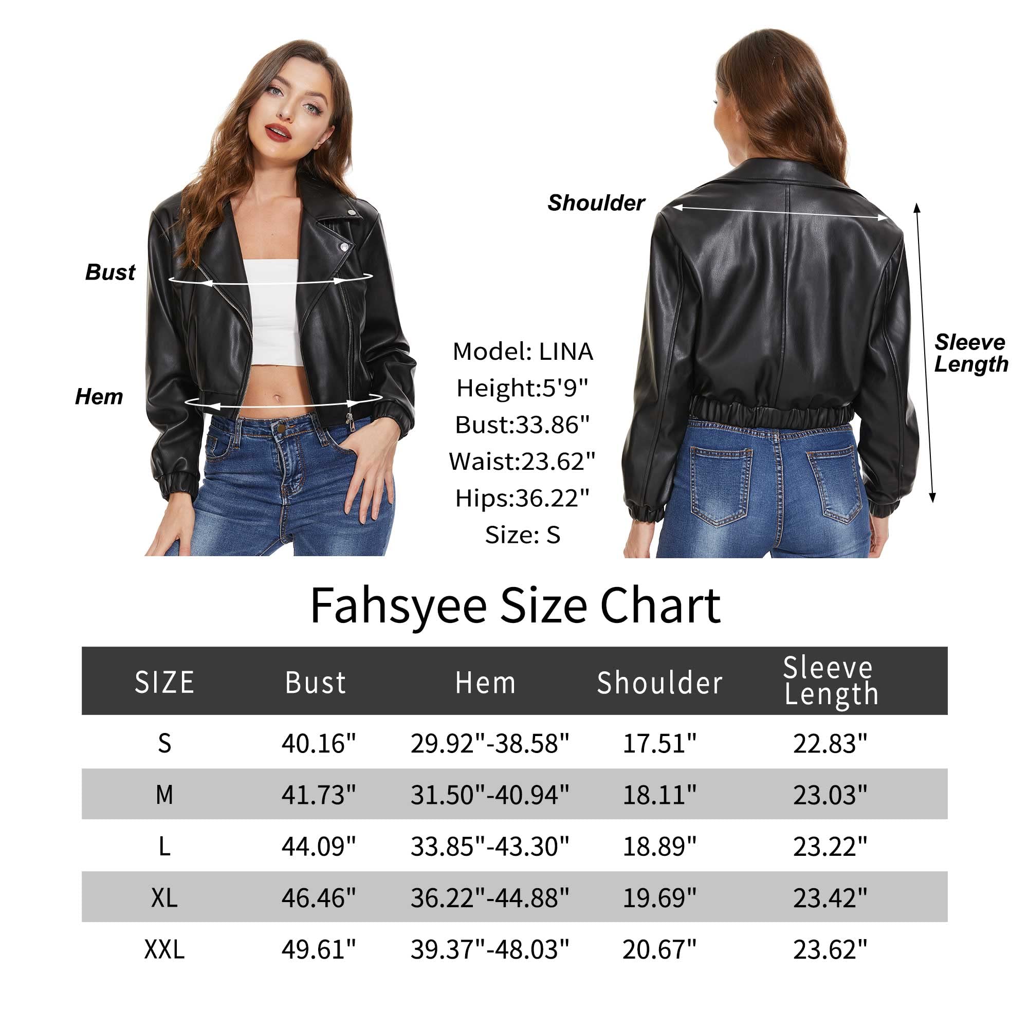 Fahsyee Faux Leather Jacket Women - Black Motorcycle Short Coat Moto Biker Blazer Plus Size Casual Pleather Jackets Fashion M