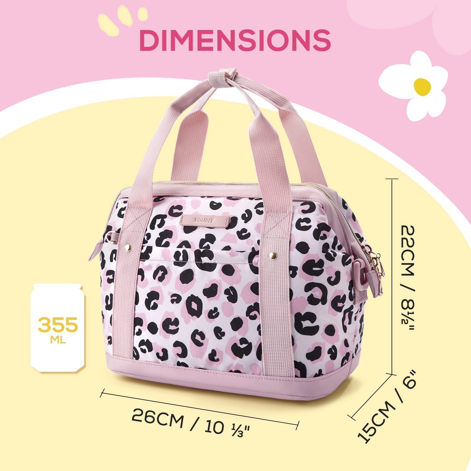 TOURIT Lunch Bag Women Insulated Lunch Box Durable Lunch Tote Bag Lunch Cooler Bag for Women Work, School, Picnic, Pink