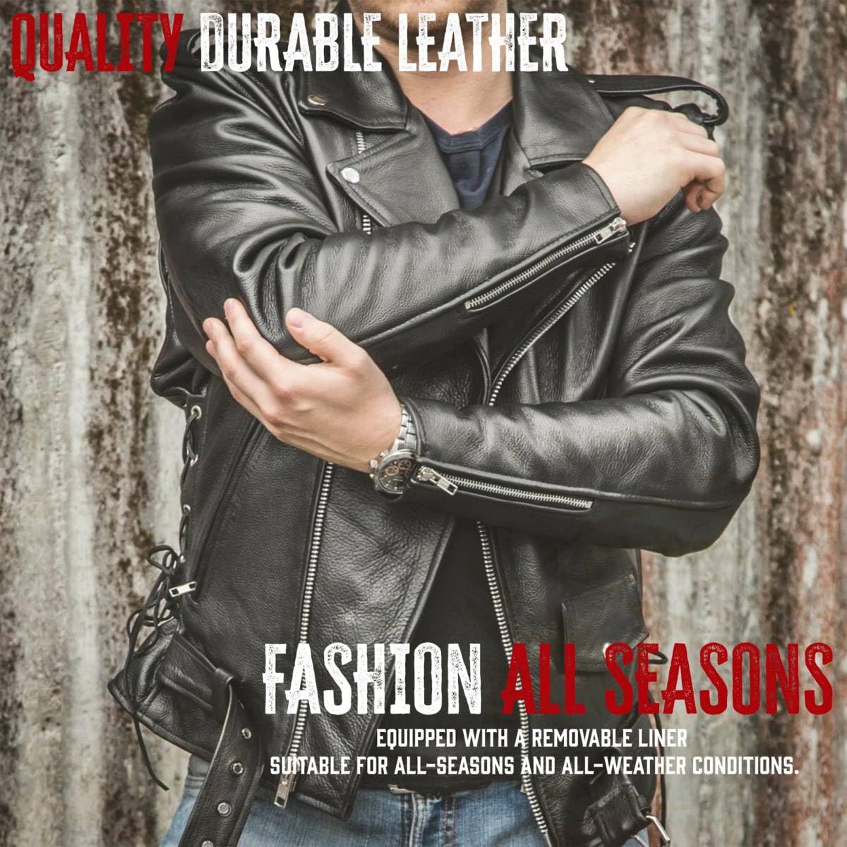 Milwaukee Leather SH1011 Black Classic Brando Motorcycle Jacket for Men Made of Cowhide Leather w/Side Lacing - Medium