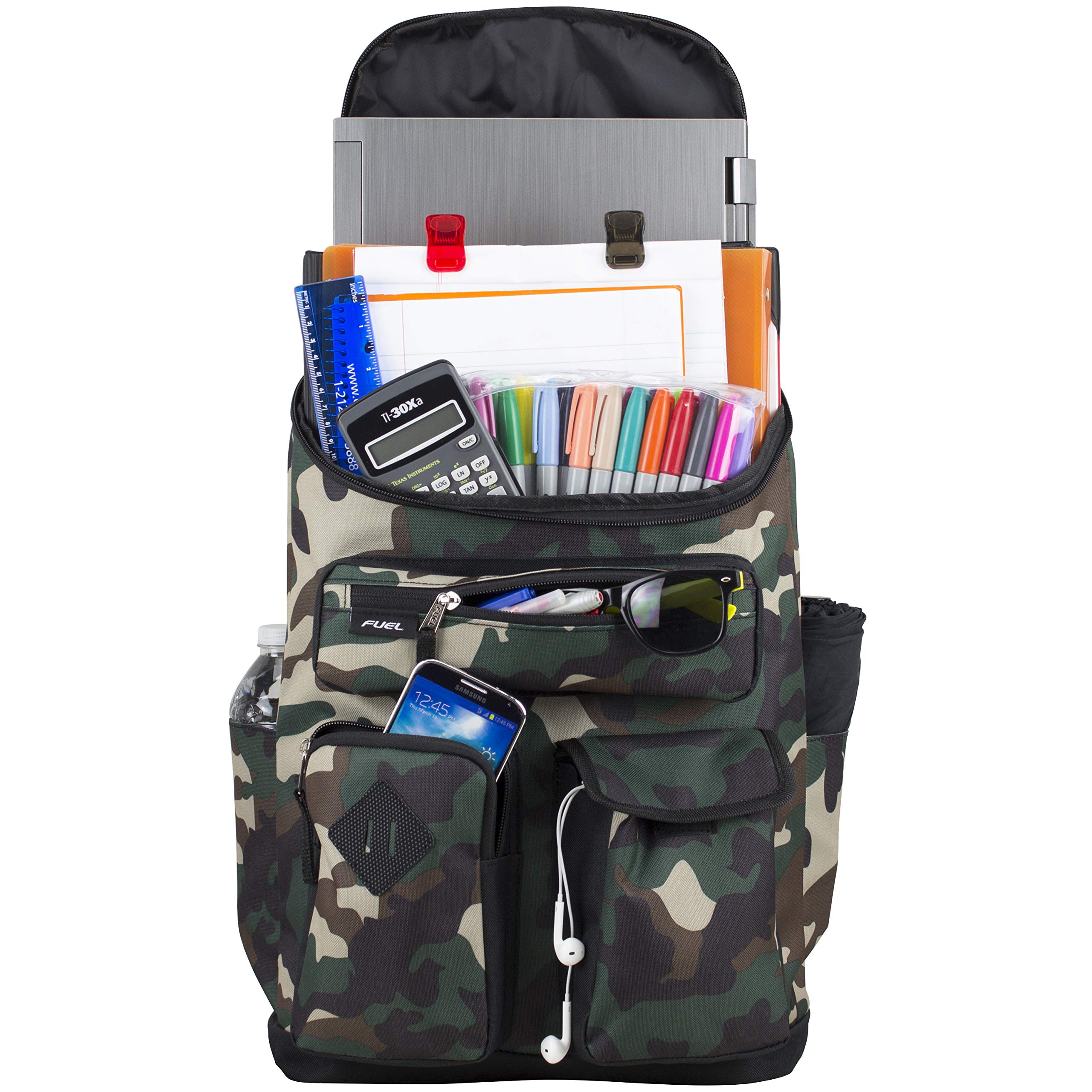 FUEL Travel Laptop Hiking Backpack Carry On Airline Approved Luggage Bag Carry On Large Backpack, Hunter Green Camo