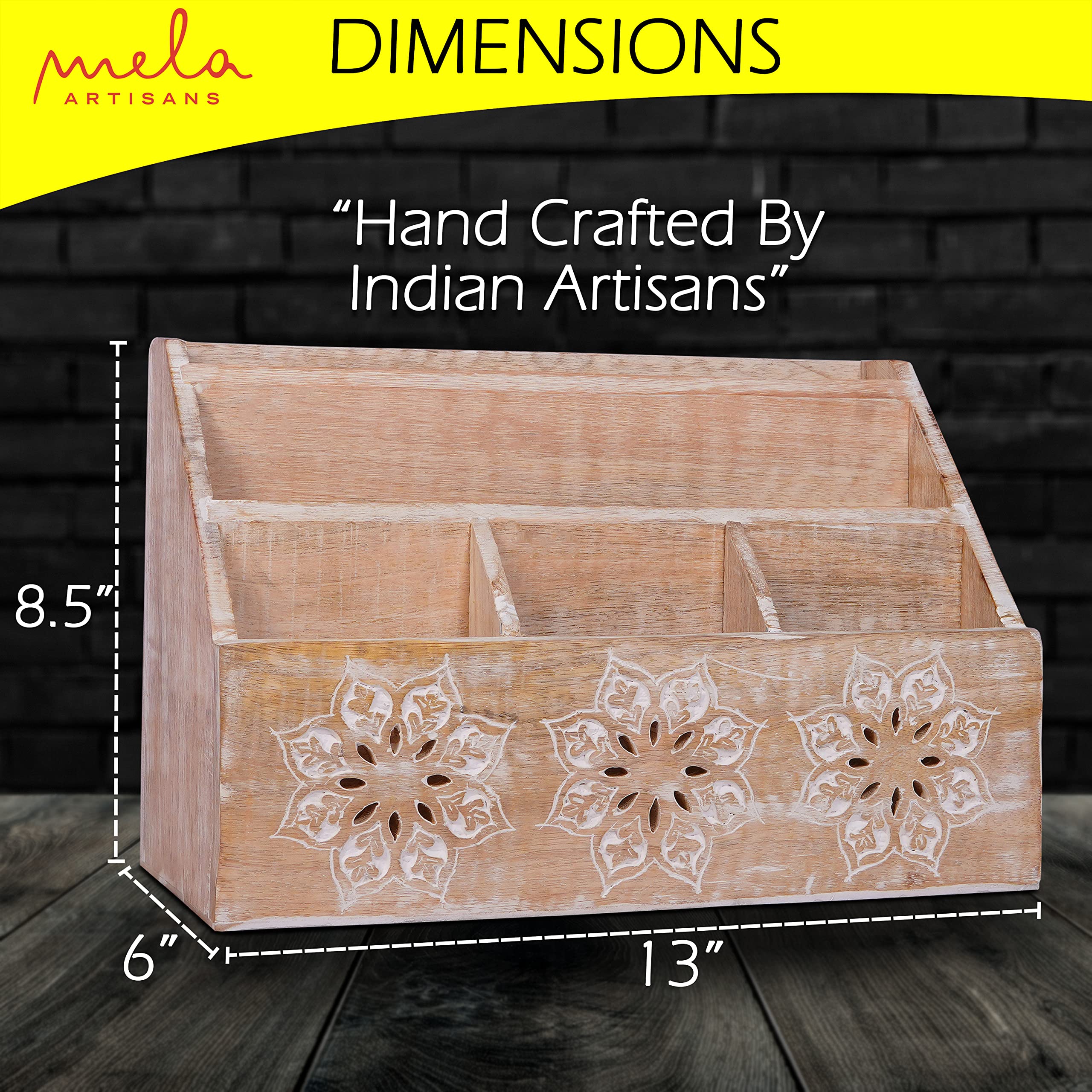 3-Slot Wooden Desk Organizer β Multi-Purpose Utensil Caddy for Kitchen Countertop, Work Desk, Bathroom, Cutlery Caddy, Pencil Caddy, Office Supplies Organizer β 13.75 Inches, Grey Over Natural/Black