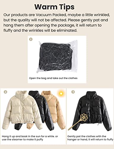Tanming Womens Faux Leather Puffer Jacket Winter Long Sleeve Black Short Bubble Coat (Black-S)