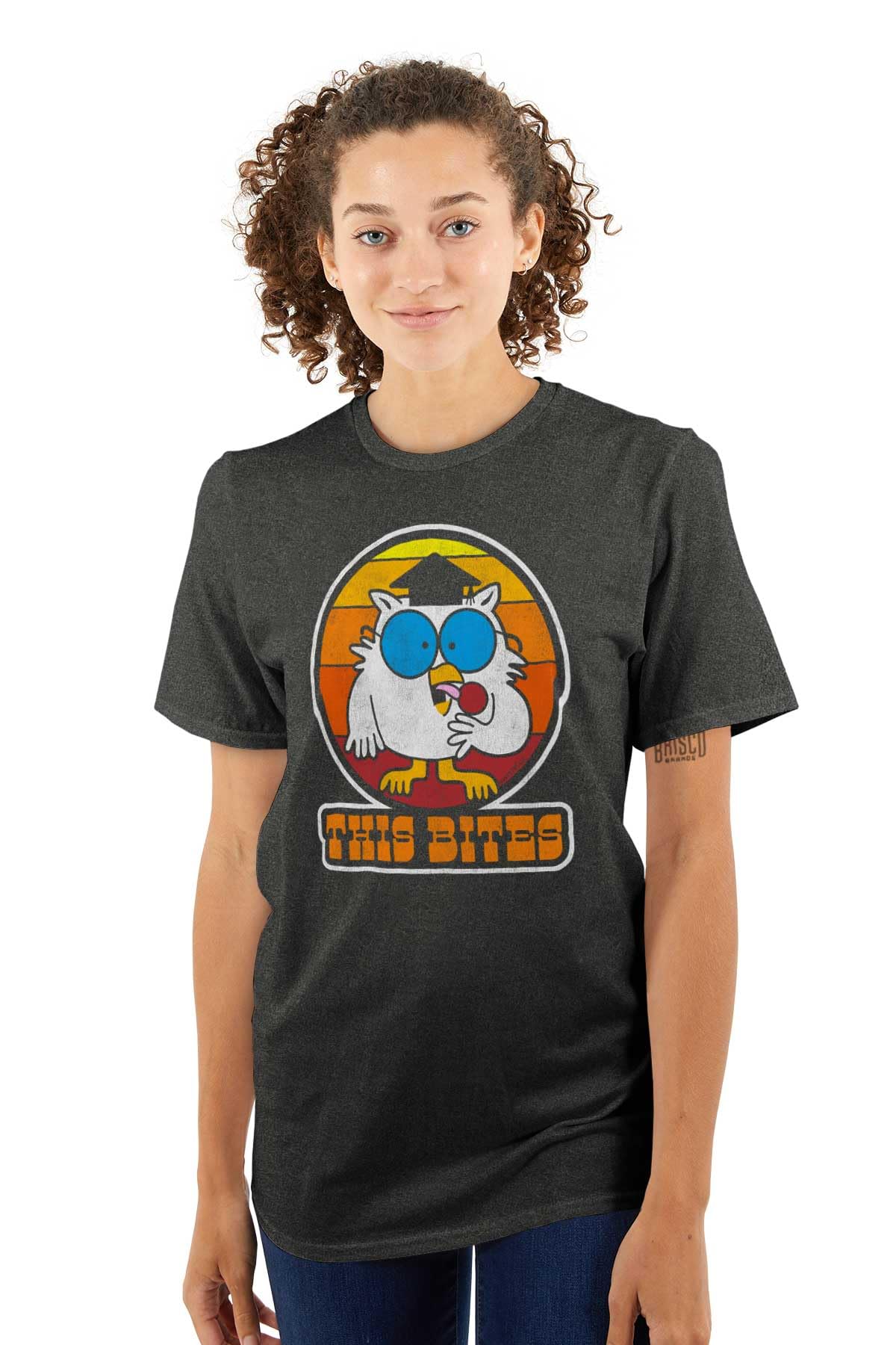 This Bites Funny Mr Owl Tootsie Pop Graphic T Shirt Men or Women Dark Heather