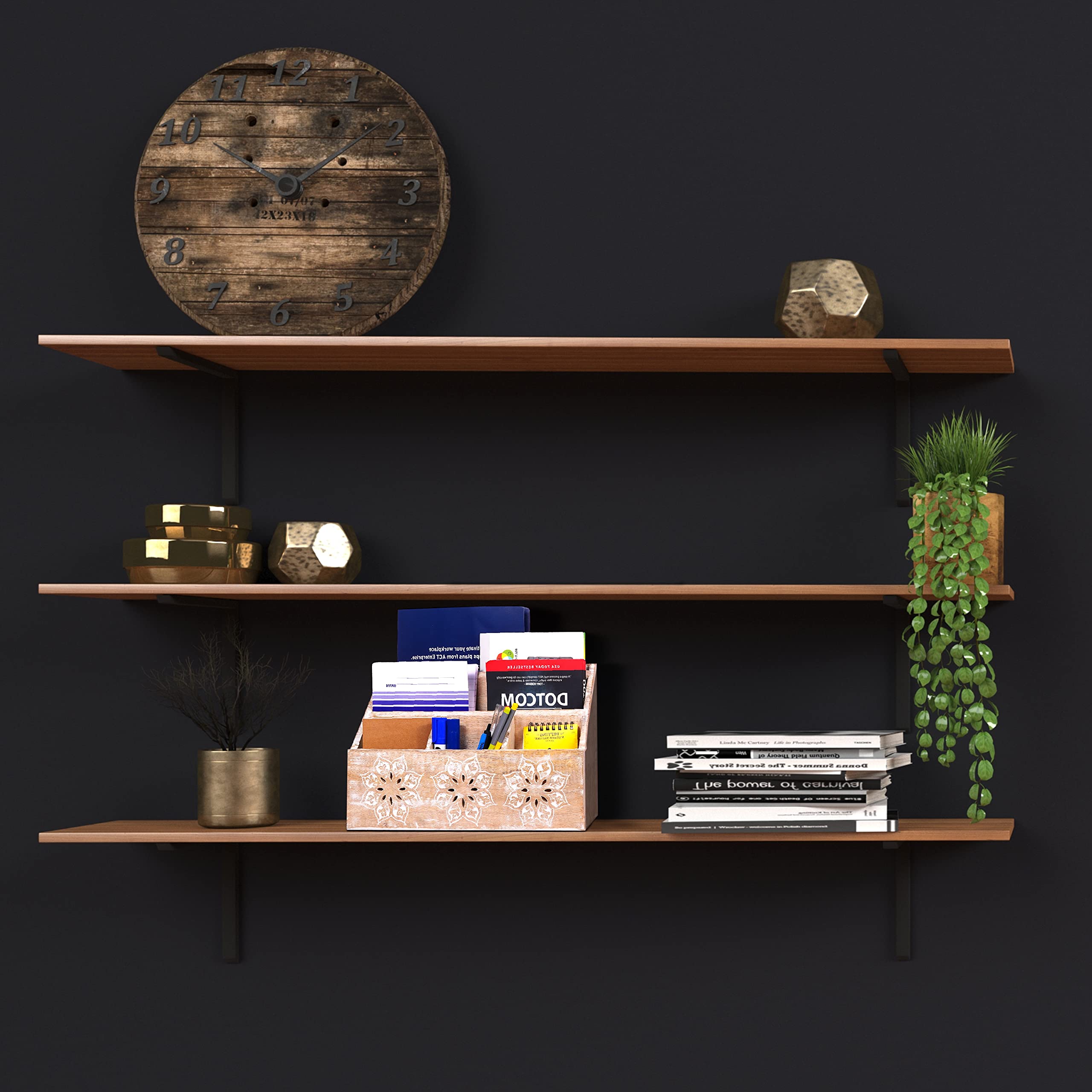 3-Slot Wooden Desk Organizer β Multi-Purpose Utensil Caddy for Kitchen Countertop, Work Desk, Bathroom, Cutlery Caddy, Pencil Caddy, Office Supplies Organizer β 13.75 Inches, Grey Over Natural/Black