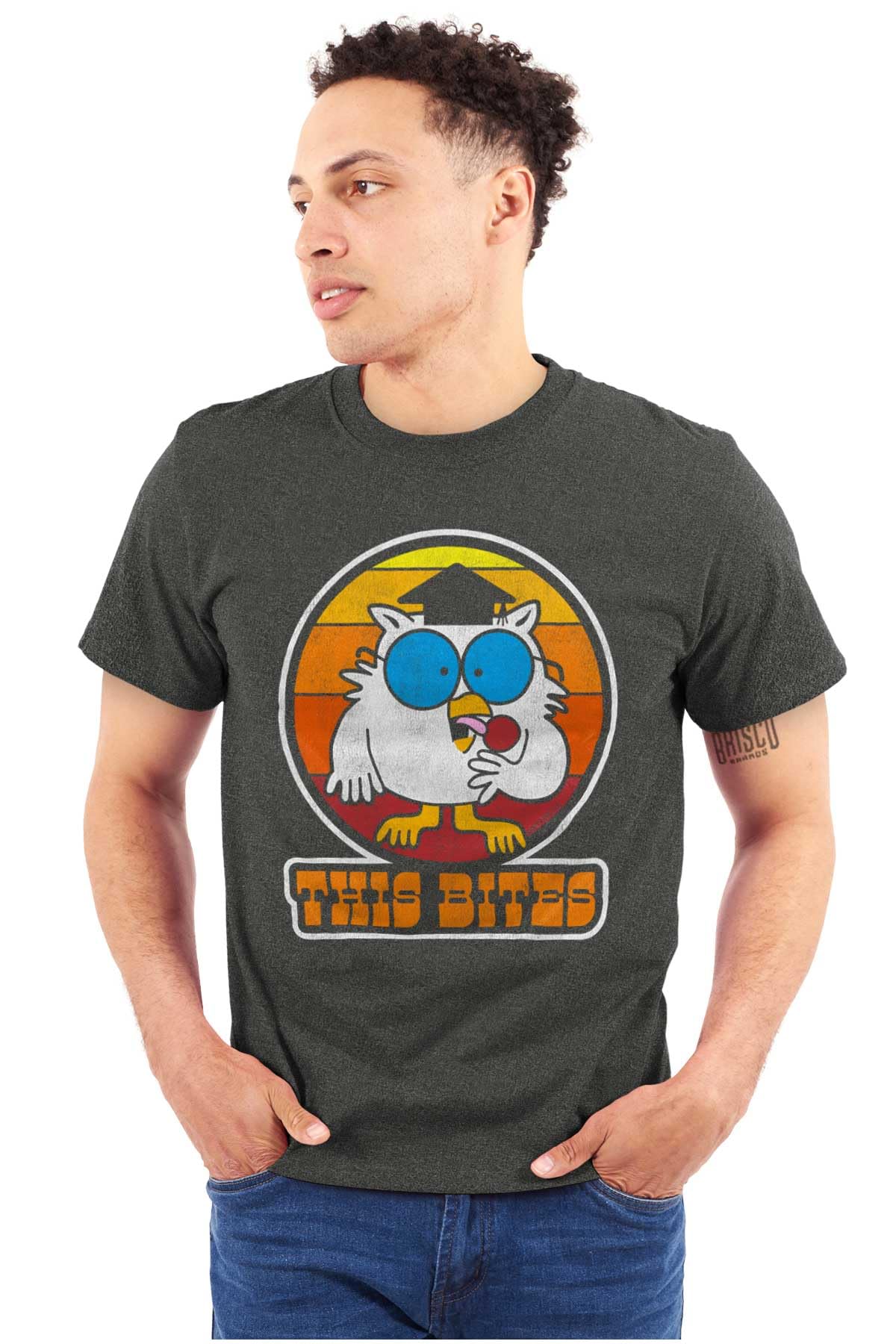 This Bites Funny Mr Owl Tootsie Pop Graphic T Shirt Men or Women Dark Heather