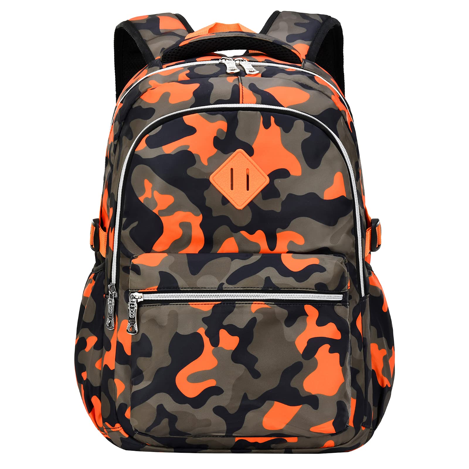 Yvechus Camo Backpack Set with Lunch Bag Lightweight Waterproof School Backpack Bookbag for Boys Girls (B-Style Camo Orange)