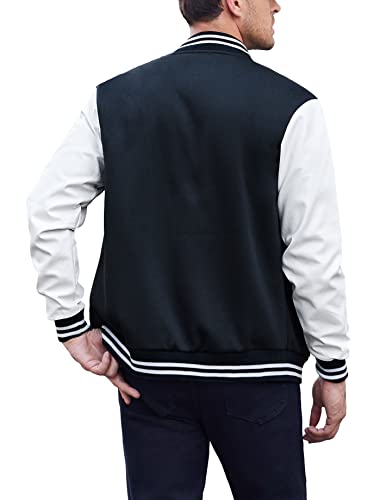 COOFANDY Mens Streetwear Varsity Jacket Letterman Jackets Baseball Bomber Wool Faux Leather Coats Navy Small