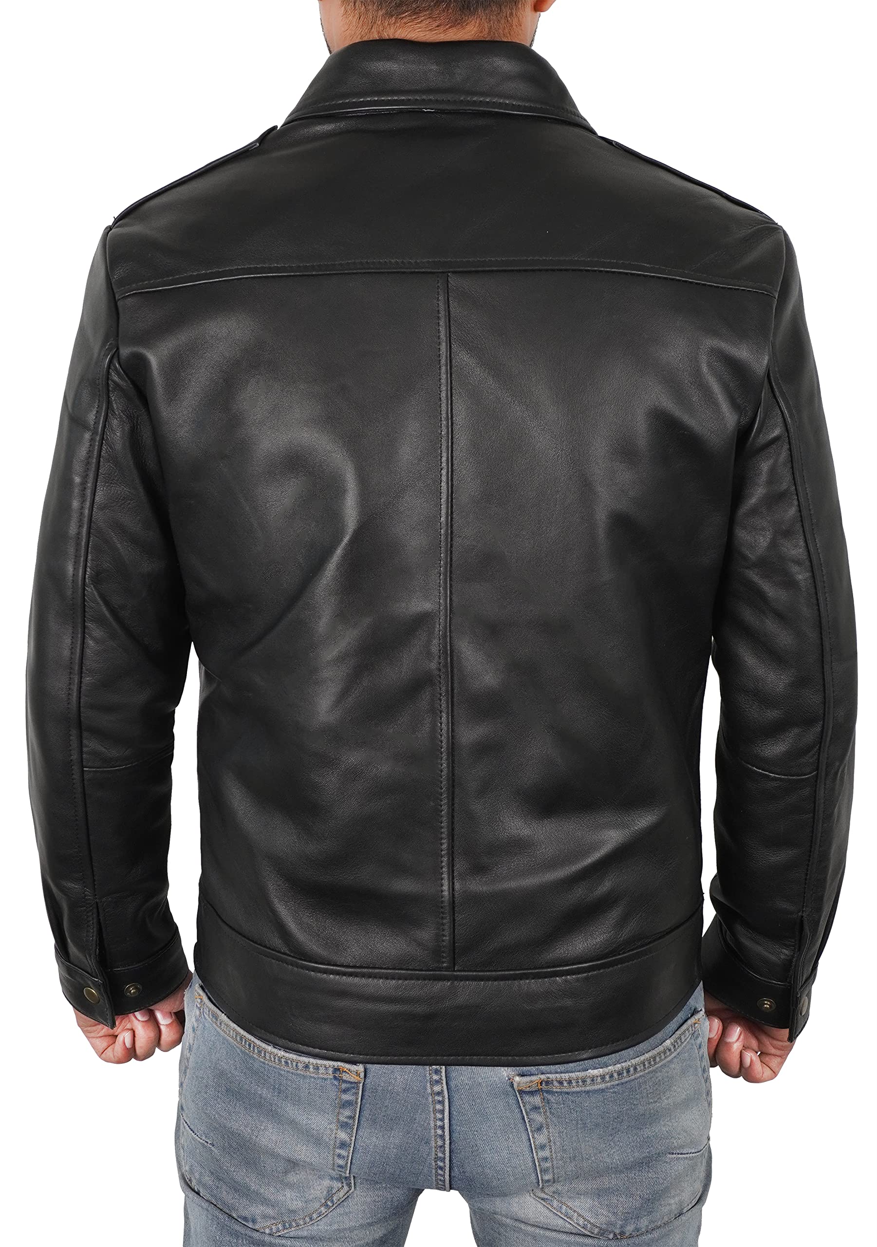 III-FASHIONS Leather Jacket Men Motorcycle - Vintage Style Shirt Collar Slim Fit Leather Jacket - Wiiick Black Leather Jacket For Mens - lambskin leather biker jacket xxl men