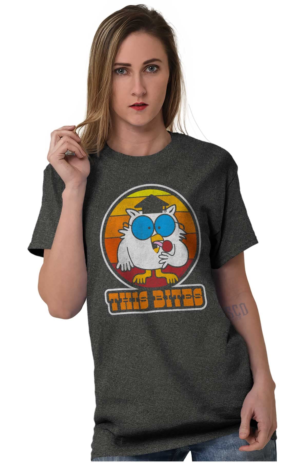 This Bites Funny Mr Owl Tootsie Pop Graphic T Shirt Men or Women Dark Heather